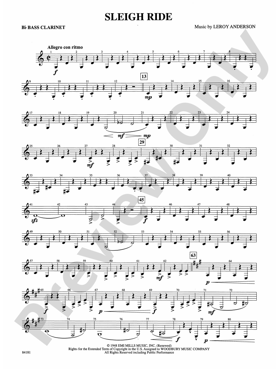 Sleigh Ride: B-flat Bass Clarinet: B-flat Bass Clarinet Part - Digital ...
