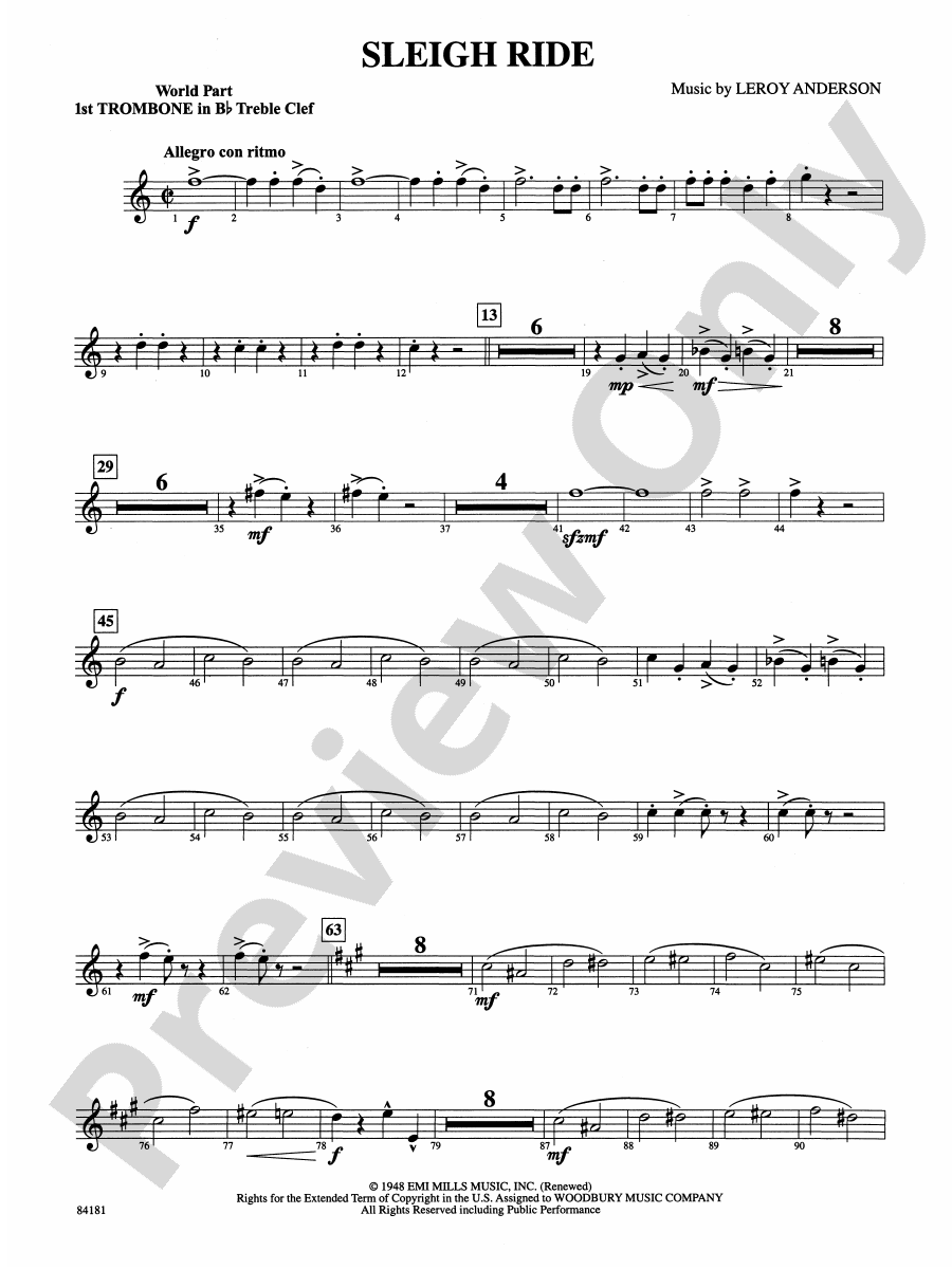 Sleigh Ride: (wp) 1st B-flat Trombone T.C.: (wp) 1st B-flat Trombone T ...
