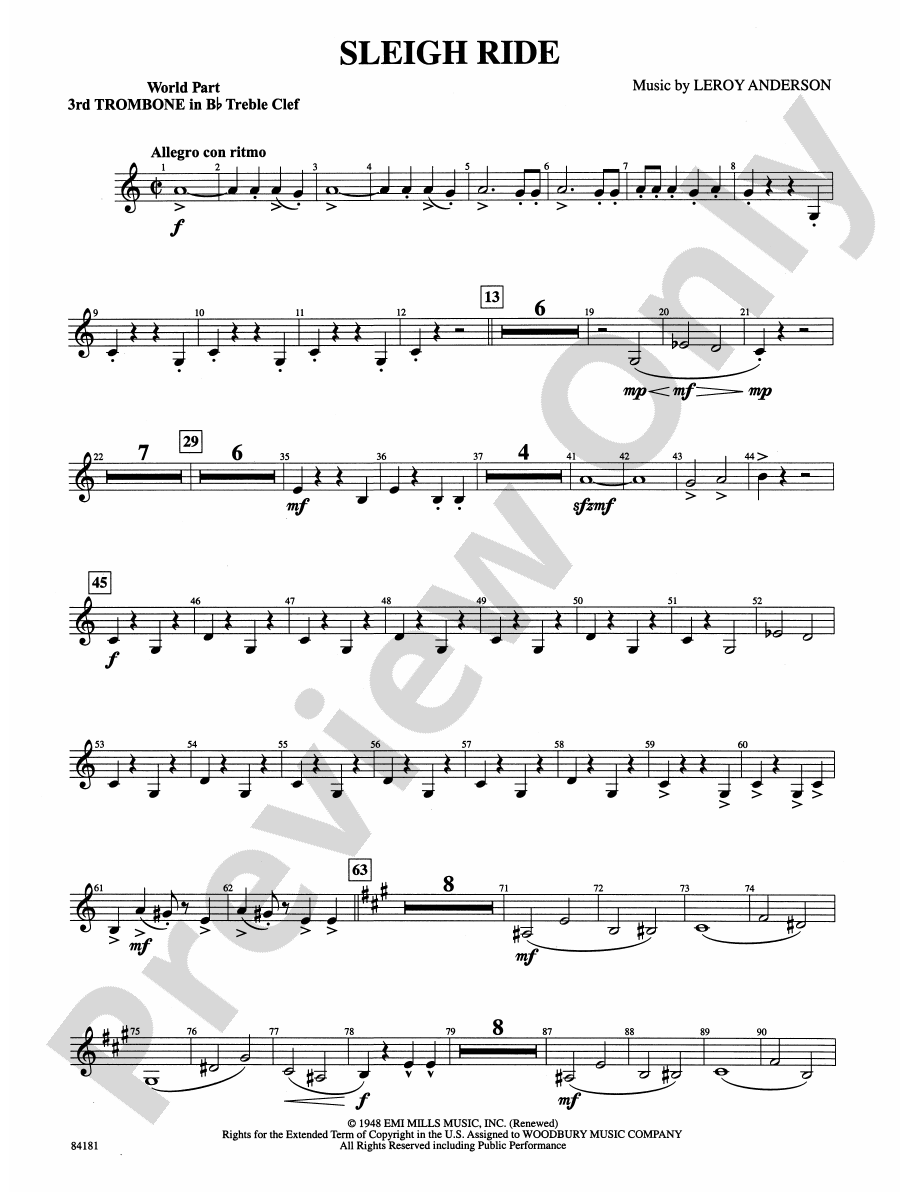 Sleigh Ride: (wp) 3rd B-flat Trombone T.C.: (wp) 3rd B-flat Trombone T ...