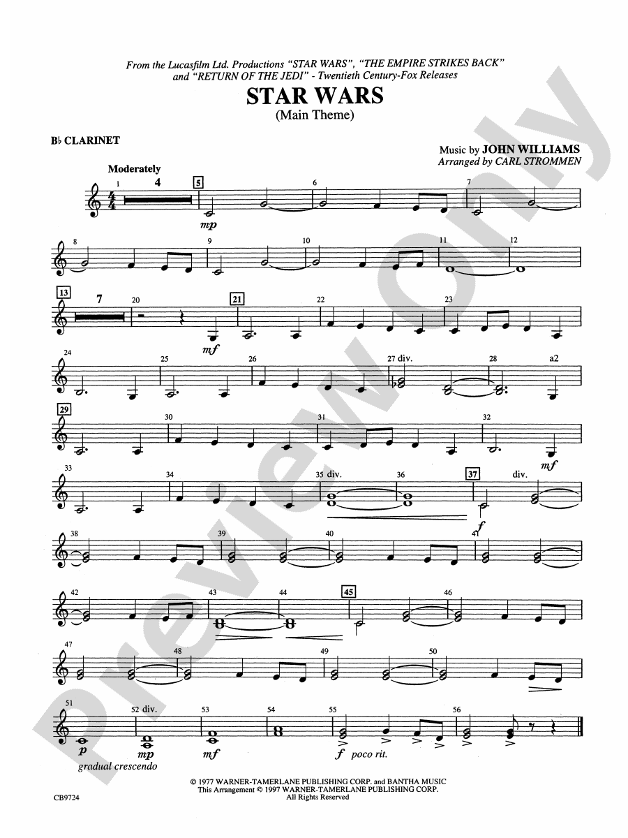 Star Wars® Main Theme: 1st B-flat Clarinet: 1st B-flat Clarinet Part ...