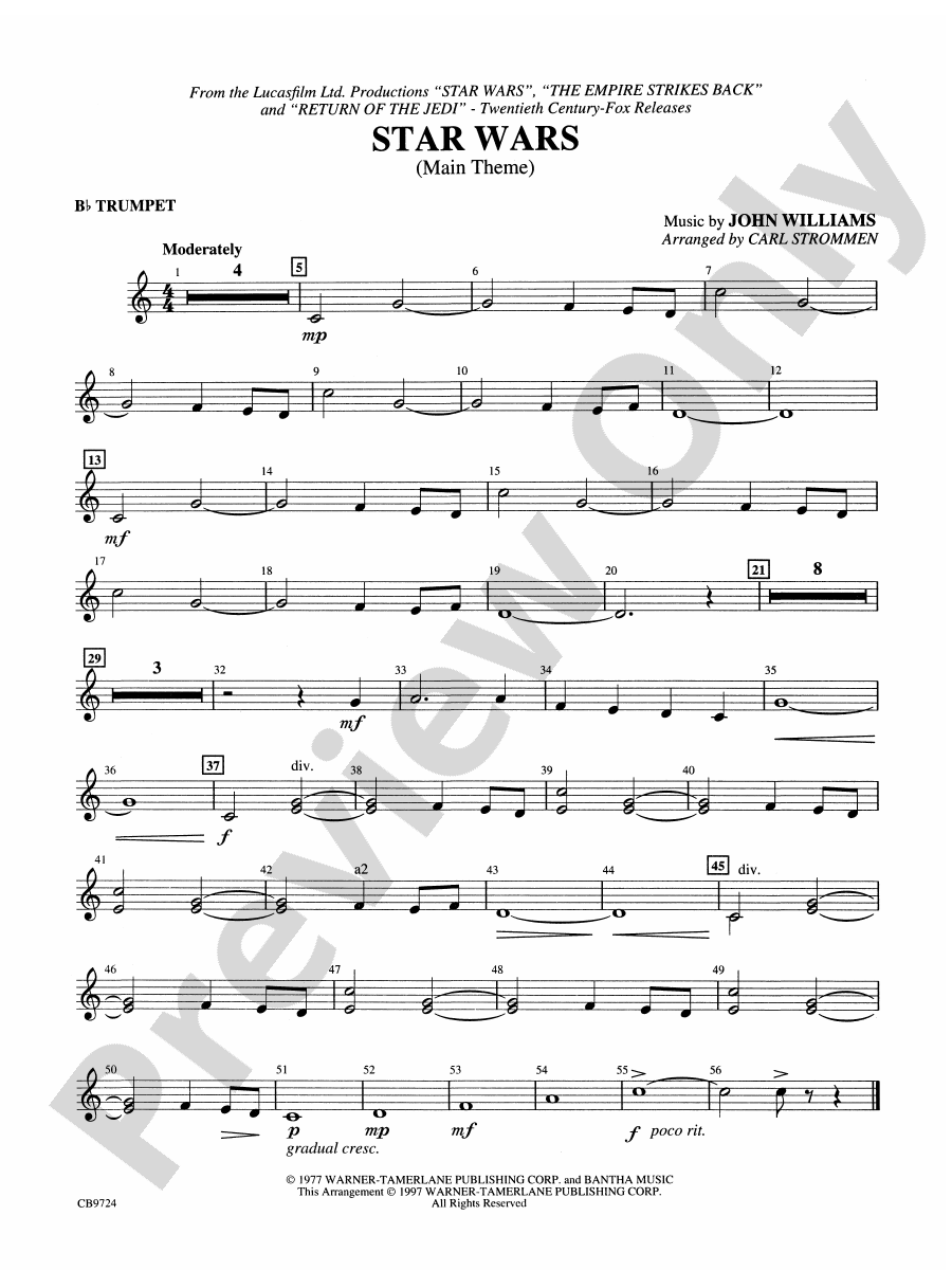 Star Wars Main Theme 1st B Flat Trumpet 1st B Flat Trumpet Part