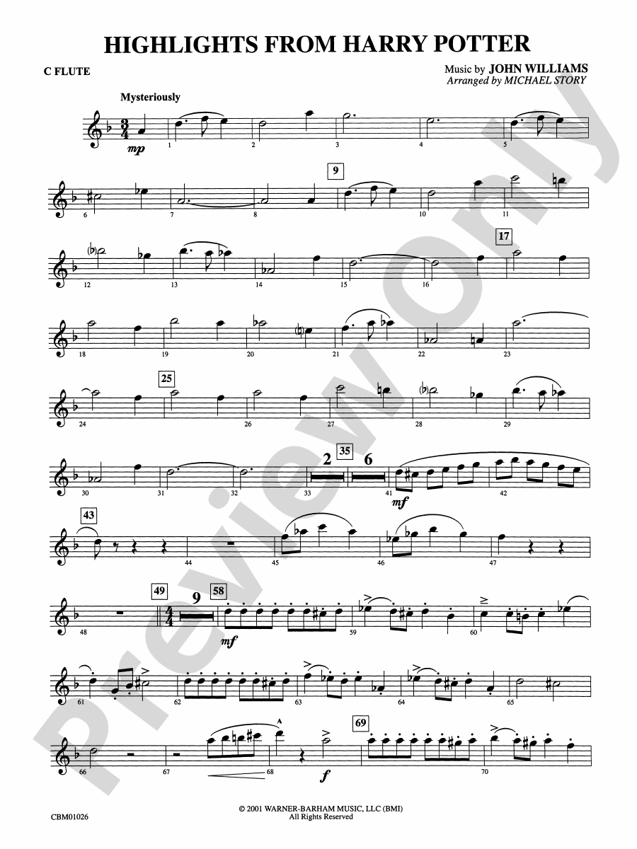 Harry Potter, Highlights from: Flute: Flute Part - Digital Sheet Music ...