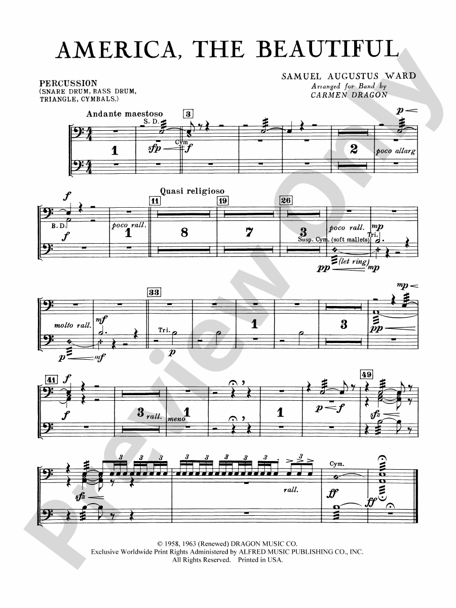 America the Beautiful: 1st Percussion: 1st Percussion Part - Digital ...