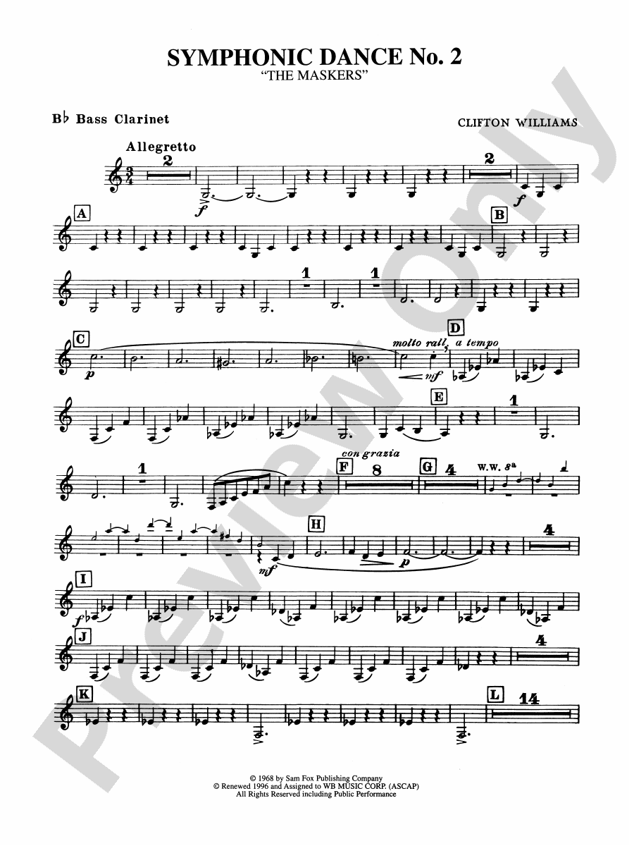 Symphonic Dance No. 2: B-flat Bass Clarinet: B-flat Bass Clarinet Part ...