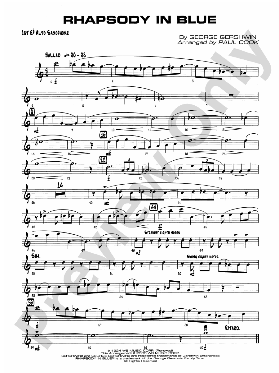 Rhapsody in Blue: E-flat Alto Saxophone: E-flat Alto Saxophone Part - Digital Sheet Music Download