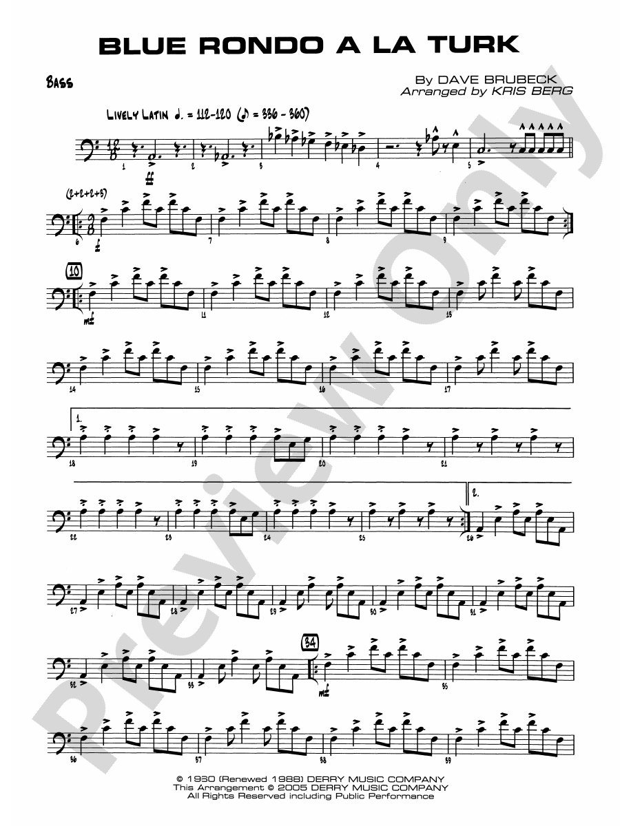 Blue Rondo a la Turk: String Bass: String Bass Part - Digital Sheet ...