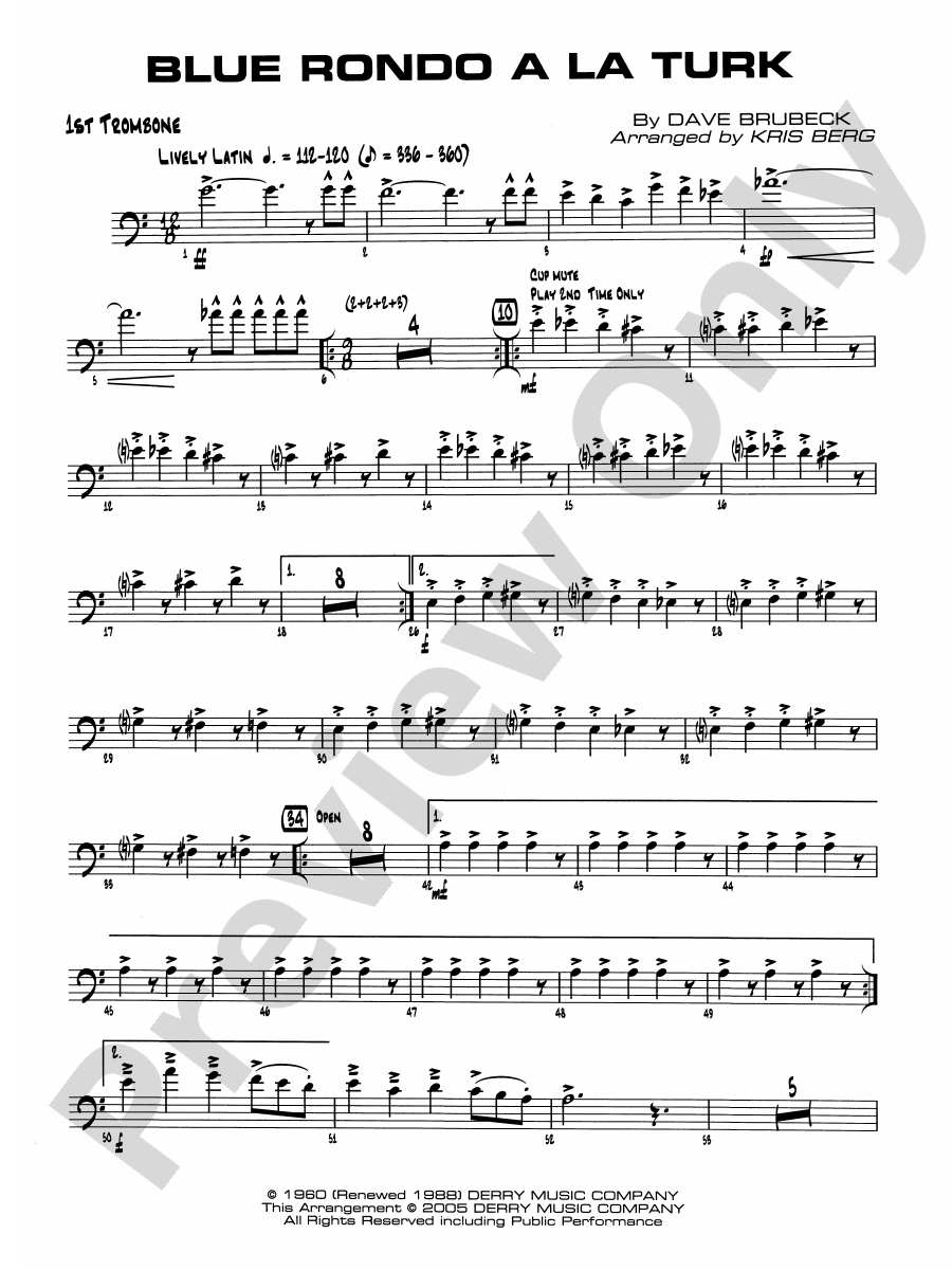 Blue Rondo a la Turk: 1st Trombone: 1st Trombone Part - Digital Sheet ...