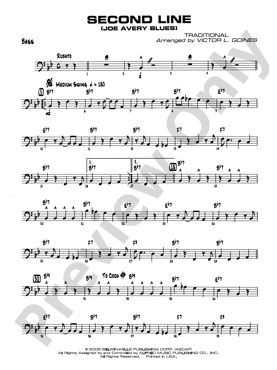 Second Line (Joe Avery Blues): String Bass: String Bass Part - Digital ...