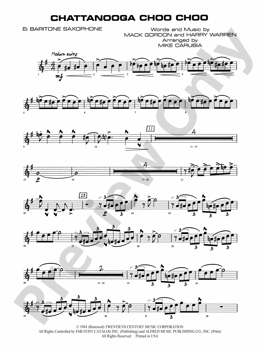 Chattanooga Choo Choo: E-flat Baritone Saxophone: E-flat Baritone ...