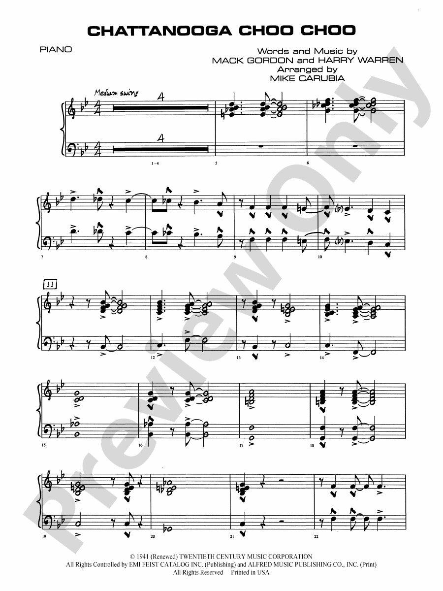 Chattanooga Choo Choo: Piano Accompaniment: Piano Accompaniment Part ...