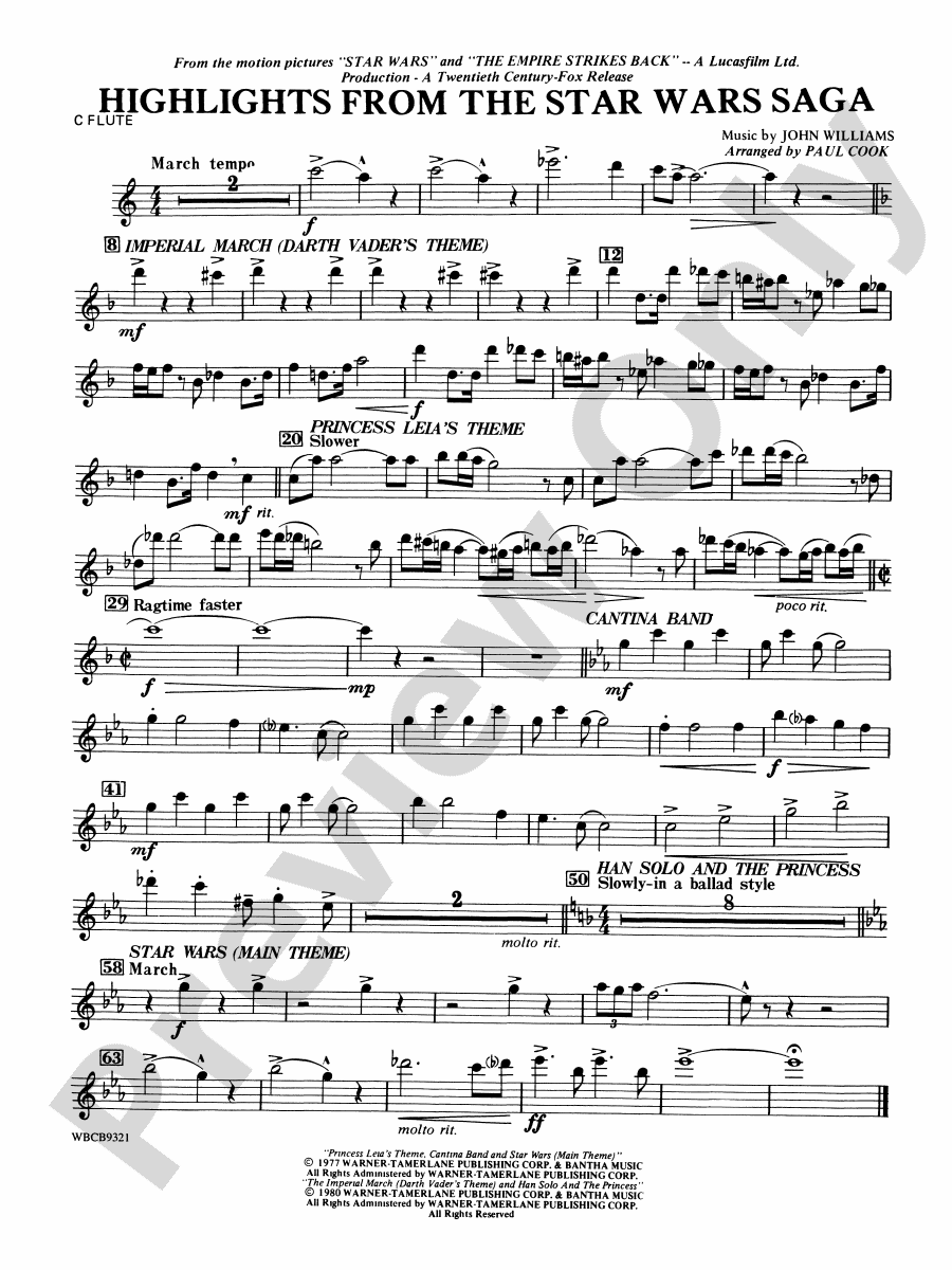 Star Wars® Saga, Highlights from the: Flute: Flute Part - Digital Sheet ...