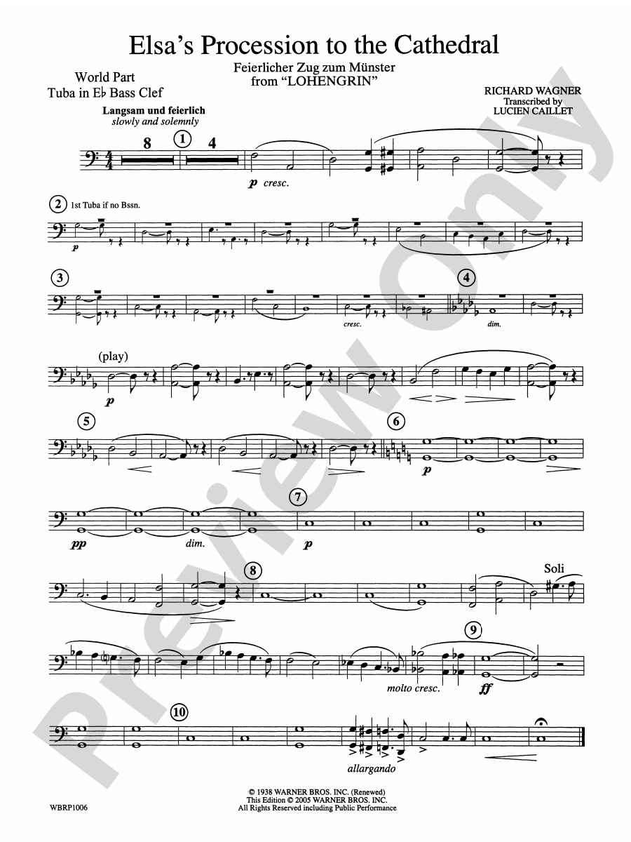 Elsa's Procession to the Cathedral: (wp) E-flat Tuba B.C.: (wp) E-flat ...