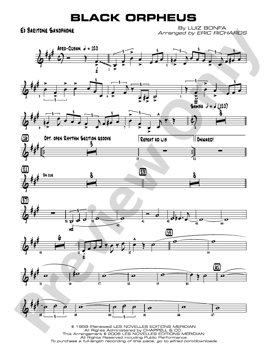 Black Orpheus: E-flat Baritone Saxophone: E-flat Baritone Saxophone Part - Digital Sheet Music ...