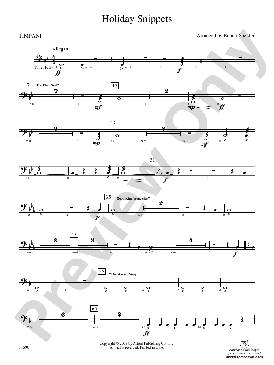 Holiday Snippets: Timpani: Timpani Part - Digital Sheet Music Download
