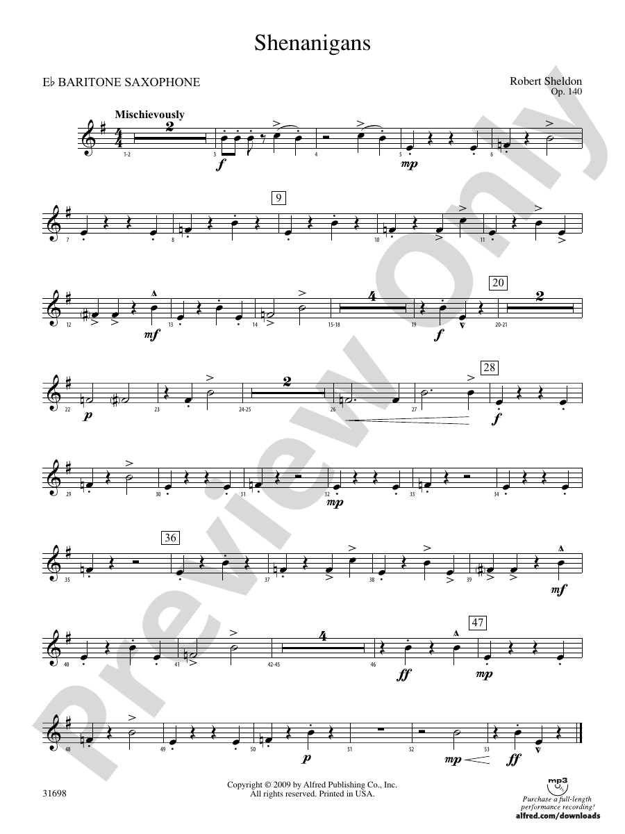 Shenanigans: E-flat Baritone Saxophone: E-flat Baritone Saxophone Part ...