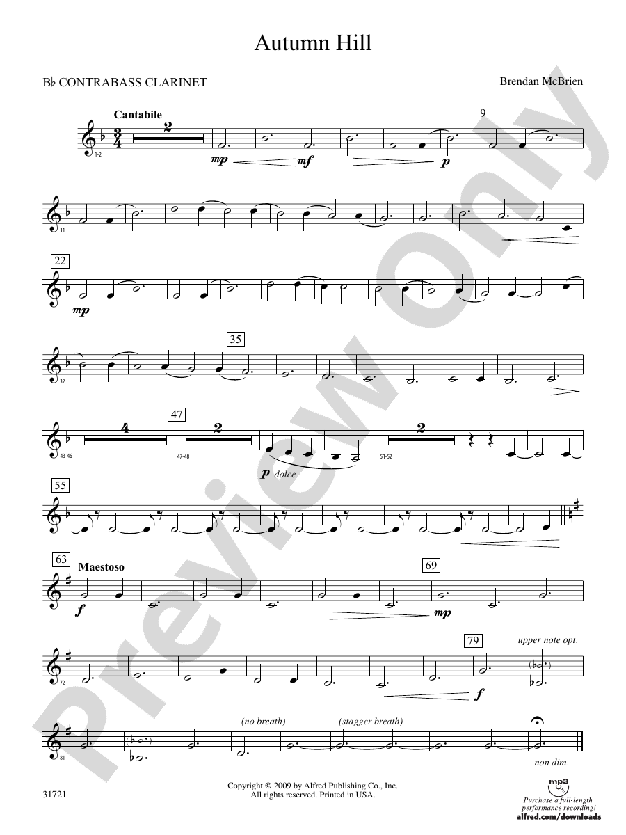 Autumn Hill: (wp) B-flat Contrabass Clarinet: (wp) B-flat Contrabass Clarinet World Part ...