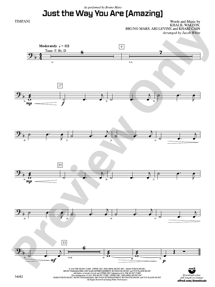 Just the Way You Are (Amazing): Timpani: Timpani Part - Digital Sheet Music Download