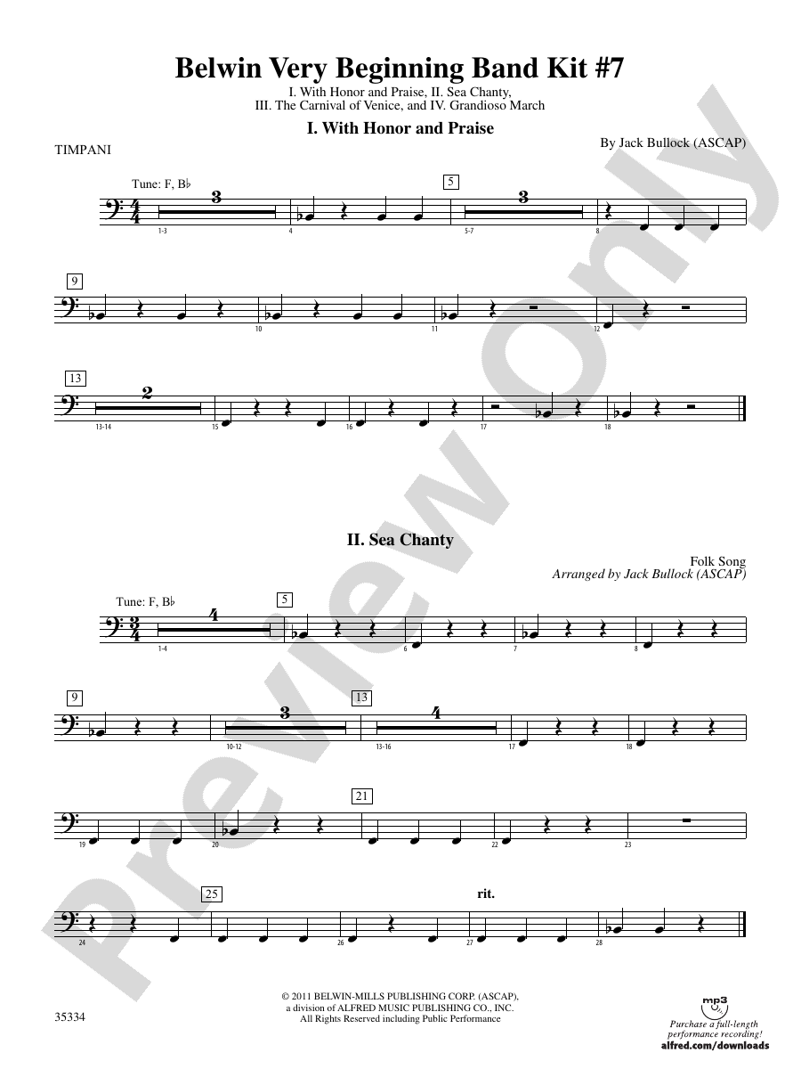 Belwin Very Beginning Band Kit #7: Timpani: Timpani Part - Digital ...