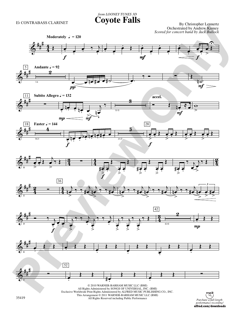 Coyote Falls (from Looney Tunes 3D): (wp) E-flat Contrabass Clarinet: (wp) E-flat Contrabass ...