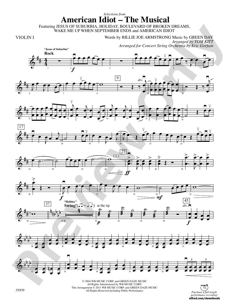 American Idiot -- The Musical, Selections from: 1st Violin: 1st Violin ...