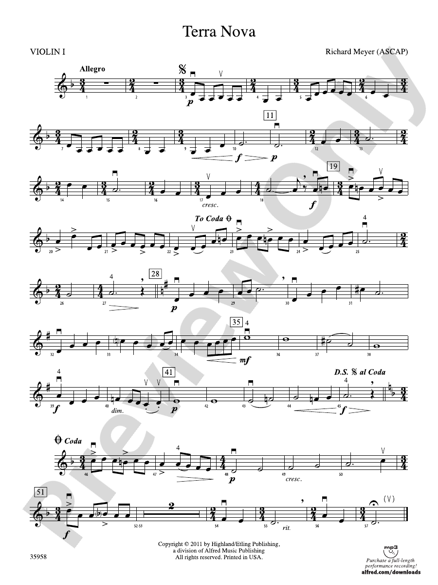 Terra Nova: 1st Violin: 1st Violin Part - Digital Sheet Music Download