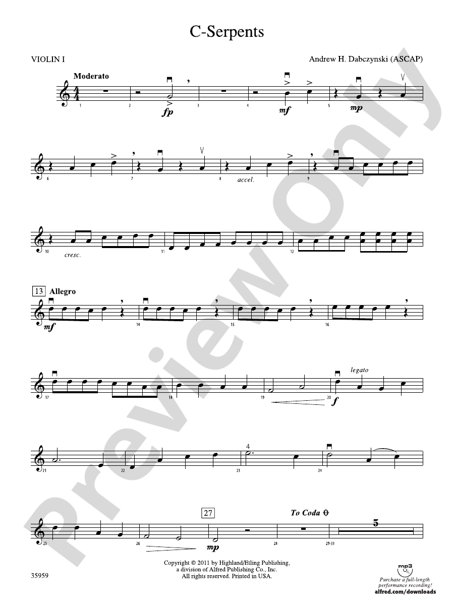 C-Serpents: 1st Violin: 1st Violin Part - Digital Sheet Music Download