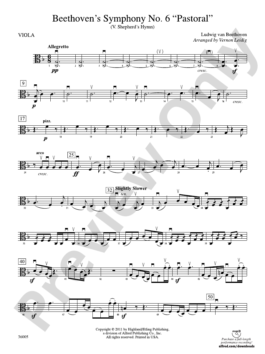 Beethoven's Symphony No. 6 "Pastoral": Viola: Viola Part - Digital ...