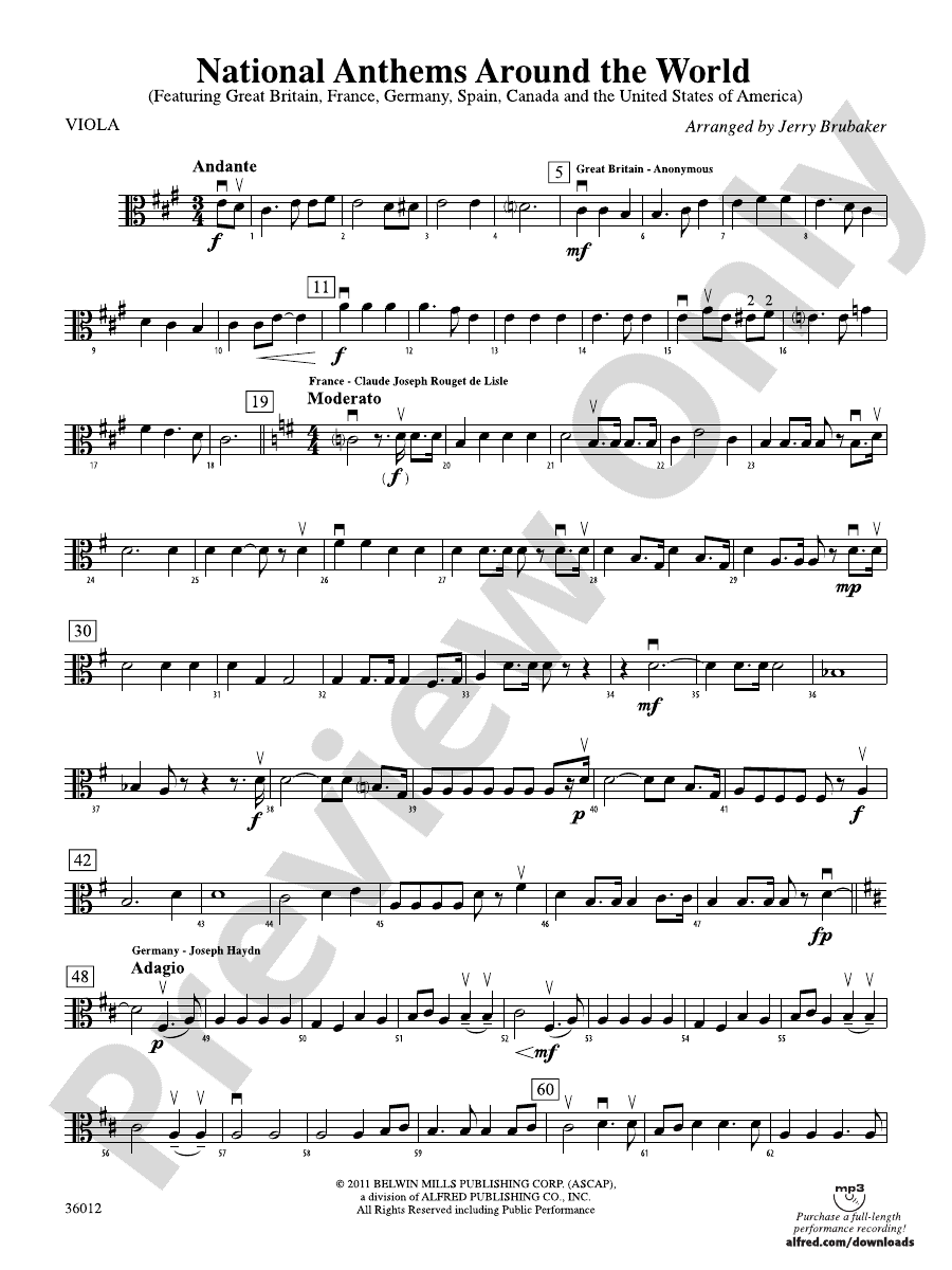 National Anthems Around the World: Viola: Viola Part - Digital Sheet ...
