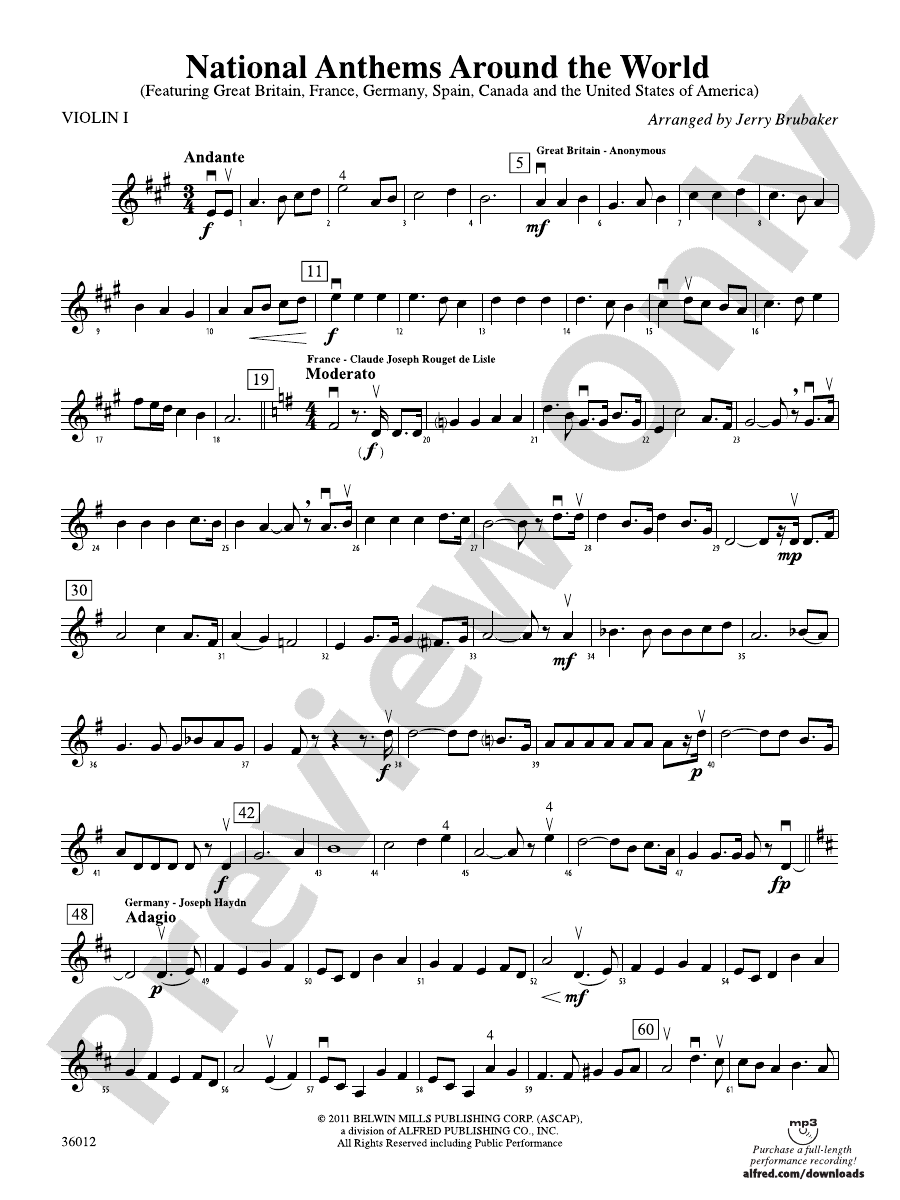 National Anthems Around the World: 1st Violin: 1st Violin Part ...