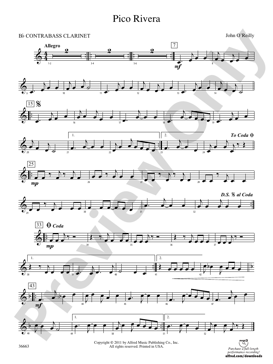 Pico Rivera: (wp) B-flat Contrabass Clarinet: (wp) B-flat Contrabass Clarinet World Part ...