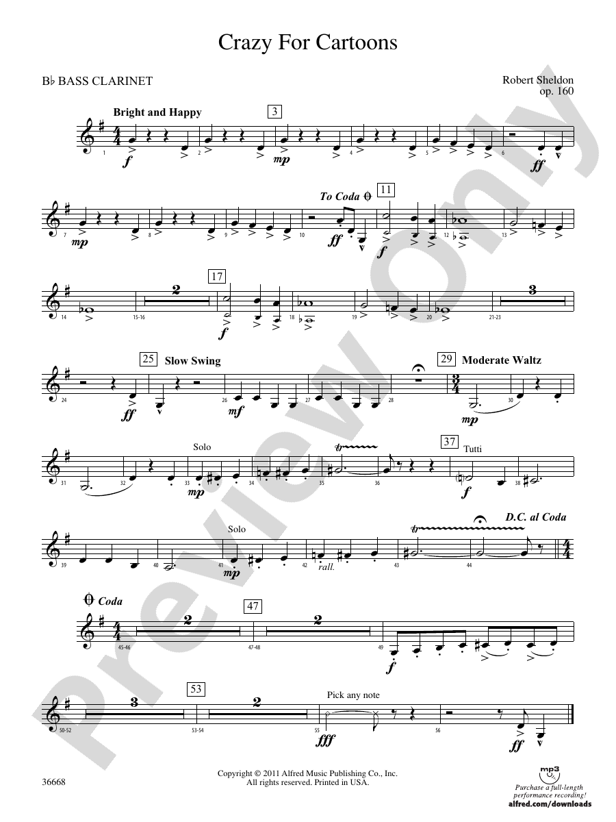 Crazy for Cartoons: B-flat Bass Clarinet: B-flat Bass Clarinet Part ...