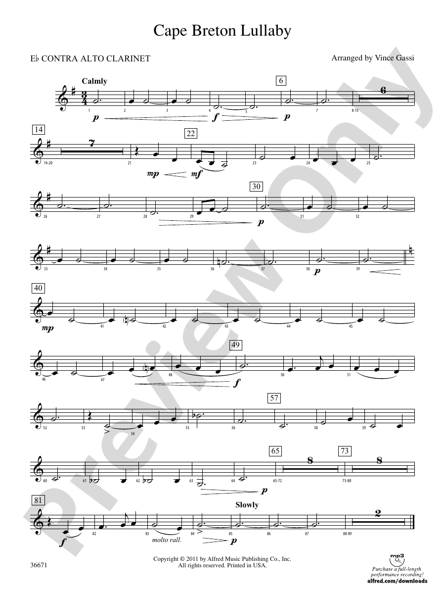 Cape Breton Lullaby: (wp) E-flat Contrabass Clarinet: (wp) E-flat Contrabass Clarinet World Part ...