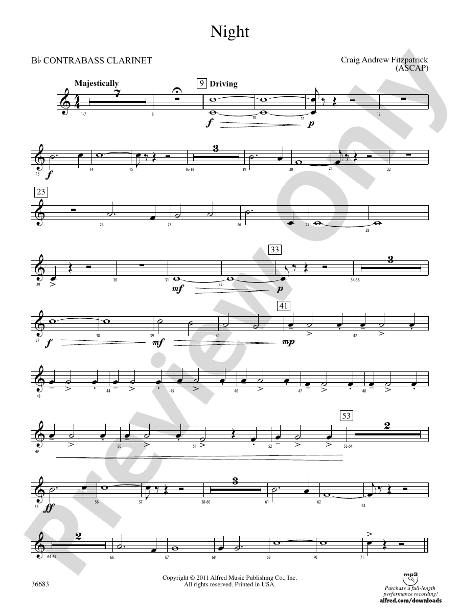 Night: (wp) B-flat Contrabass Clarinet: (wp) B-flat Contrabass Clarinet World Part - Digital ...