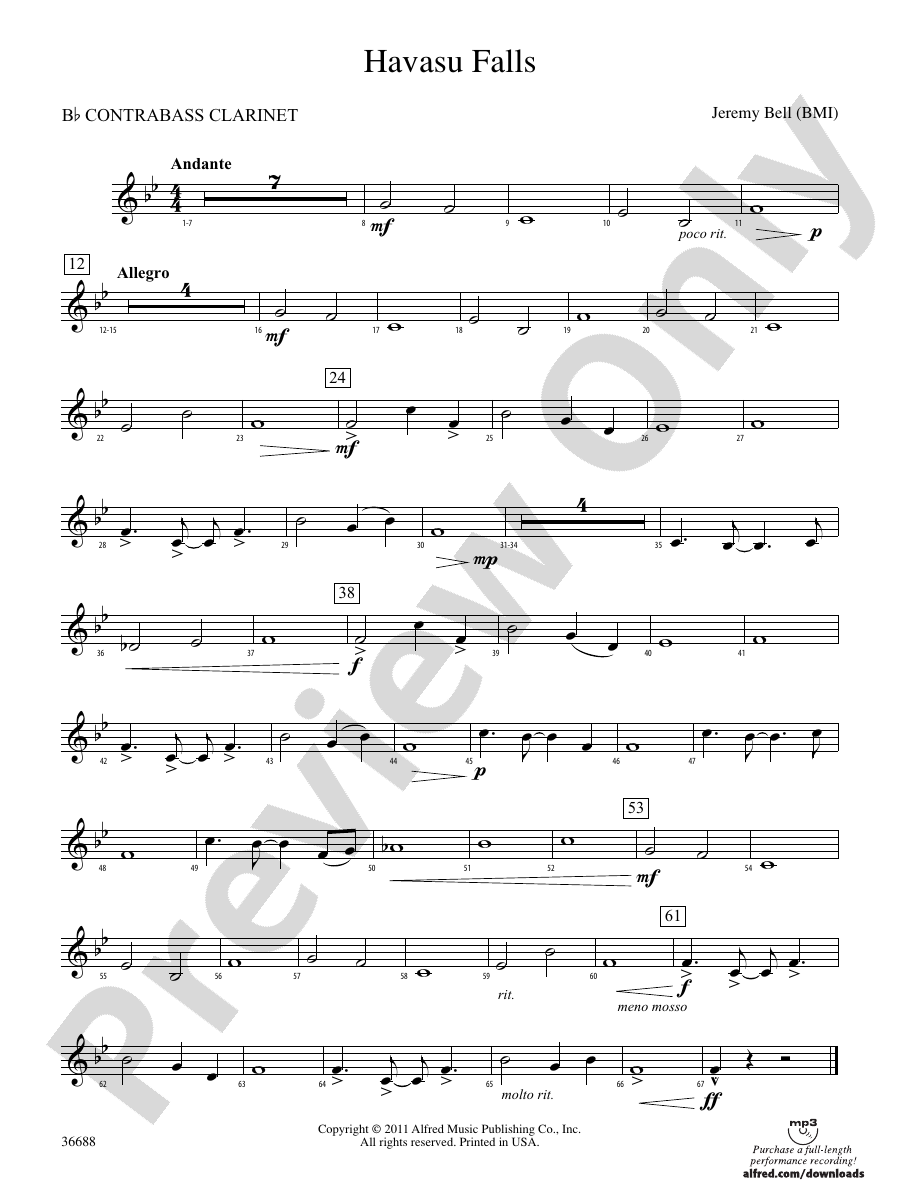 Havasu Falls: (wp) B-flat Contrabass Clarinet: (wp) B-flat Contrabass Clarinet World Part ...