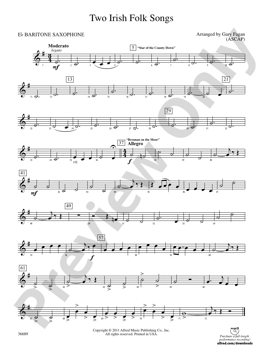 Two Irish Folk Songs: E-flat Baritone Saxophone: E-flat Baritone ...