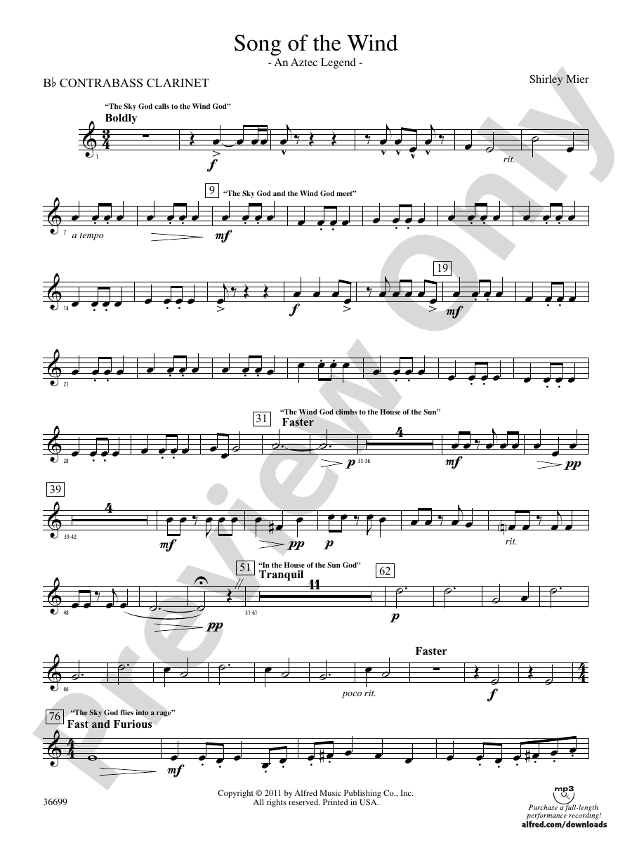 Song of the Wind: (wp) B-flat Contrabass Clarinet: (wp) B-flat Contrabass Clarinet World Part ...