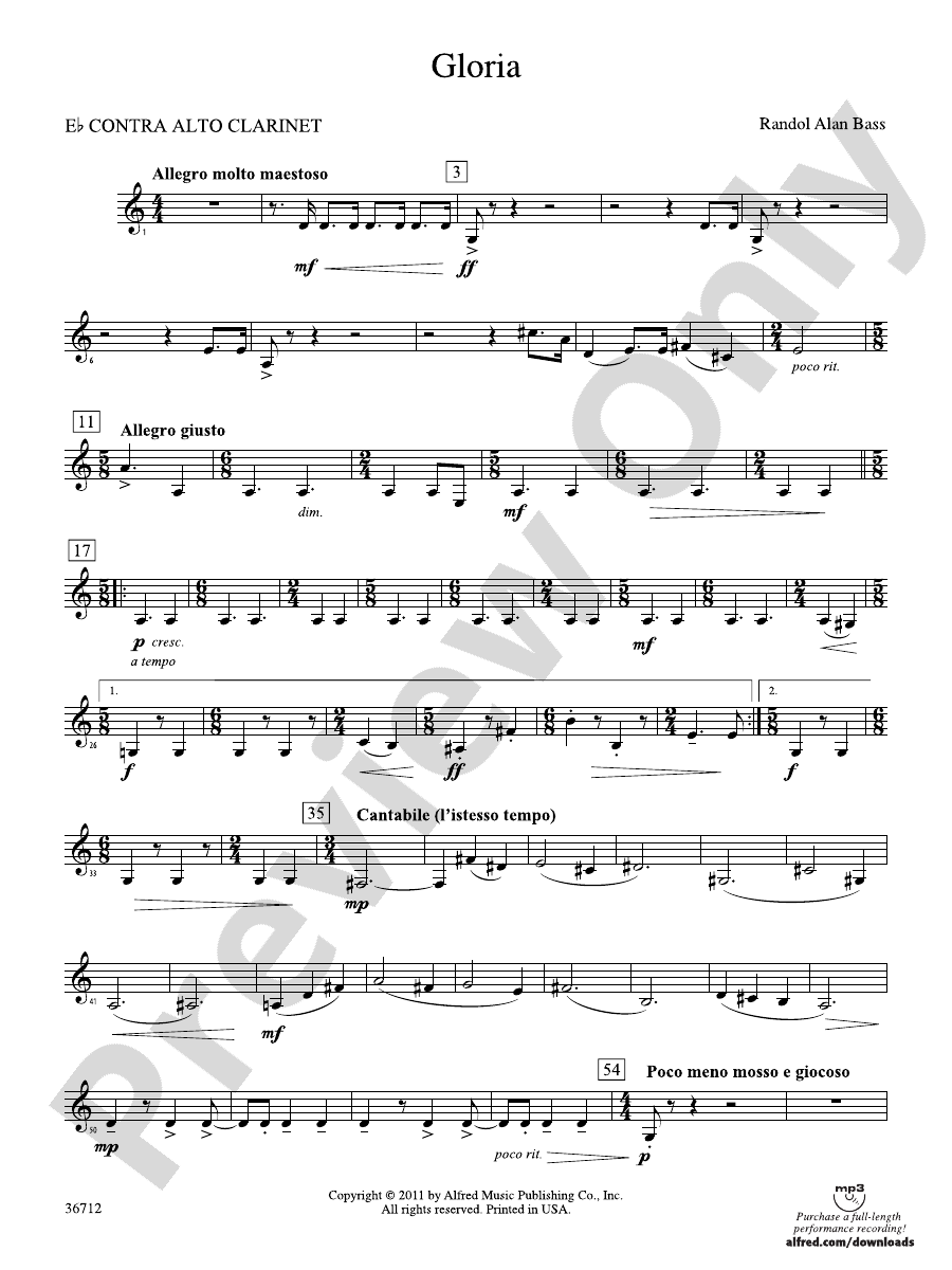 Gloria: E-flat Contra-Alto Clarinet: E-flat Contra-Alto Clarinet Part ...