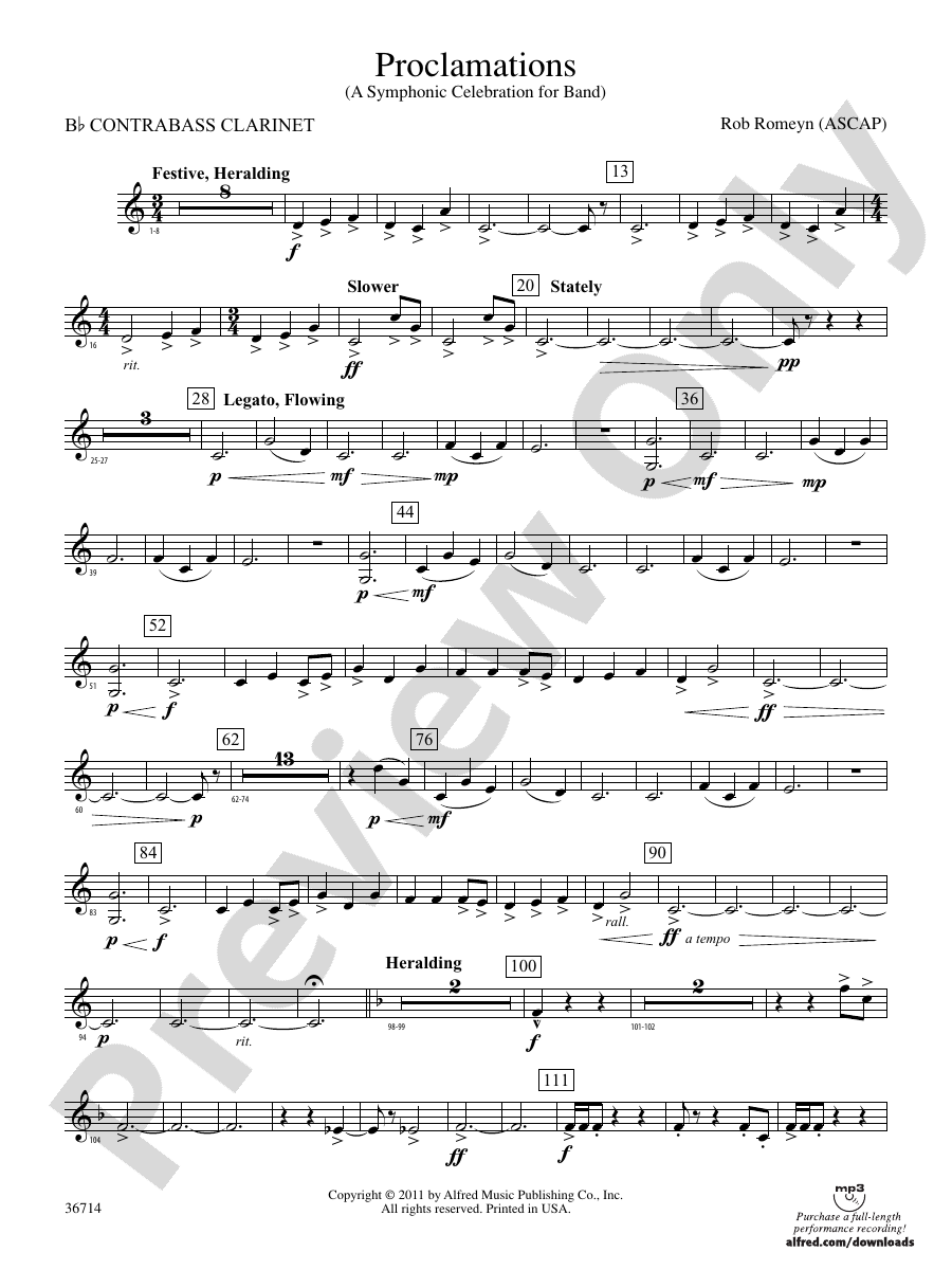Proclamations: (wp) B-flat Contrabass Clarinet: (wp) B-flat Contrabass Clarinet World Part ...