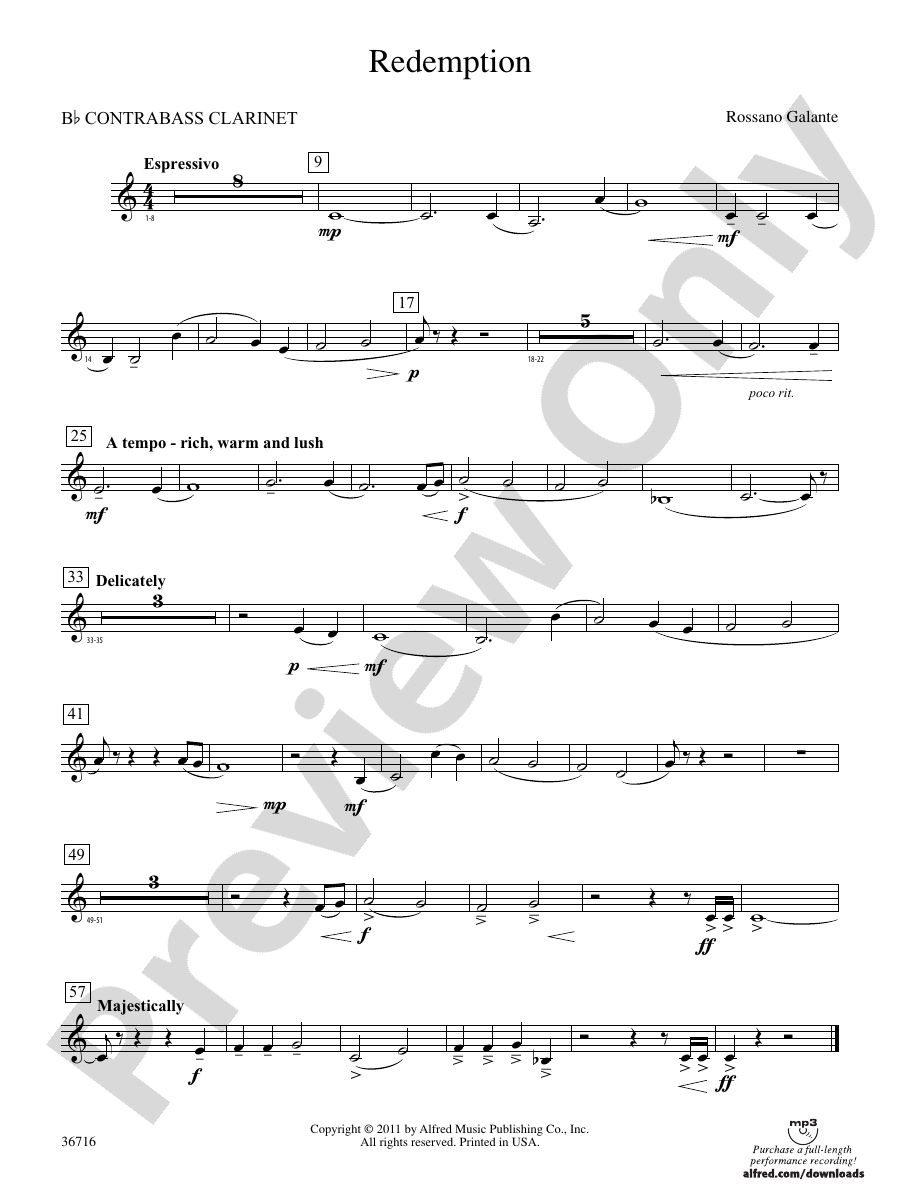 Redemption: (wp) B-flat Contrabass Clarinet: (wp) B-flat Contrabass Clarinet World Part ...