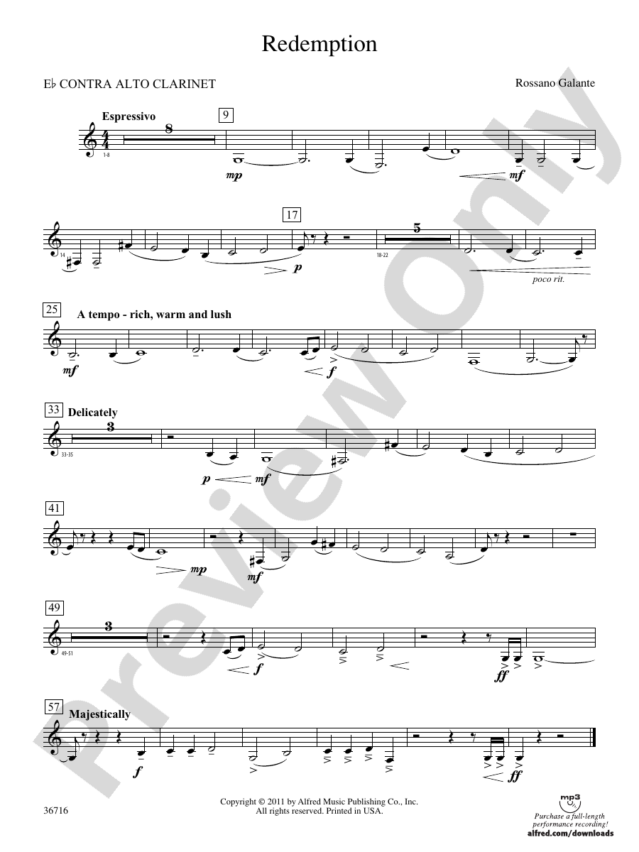 Redemption: (wp) E-flat Contrabass Clarinet: (wp) E-flat Contrabass Clarinet World Part ...