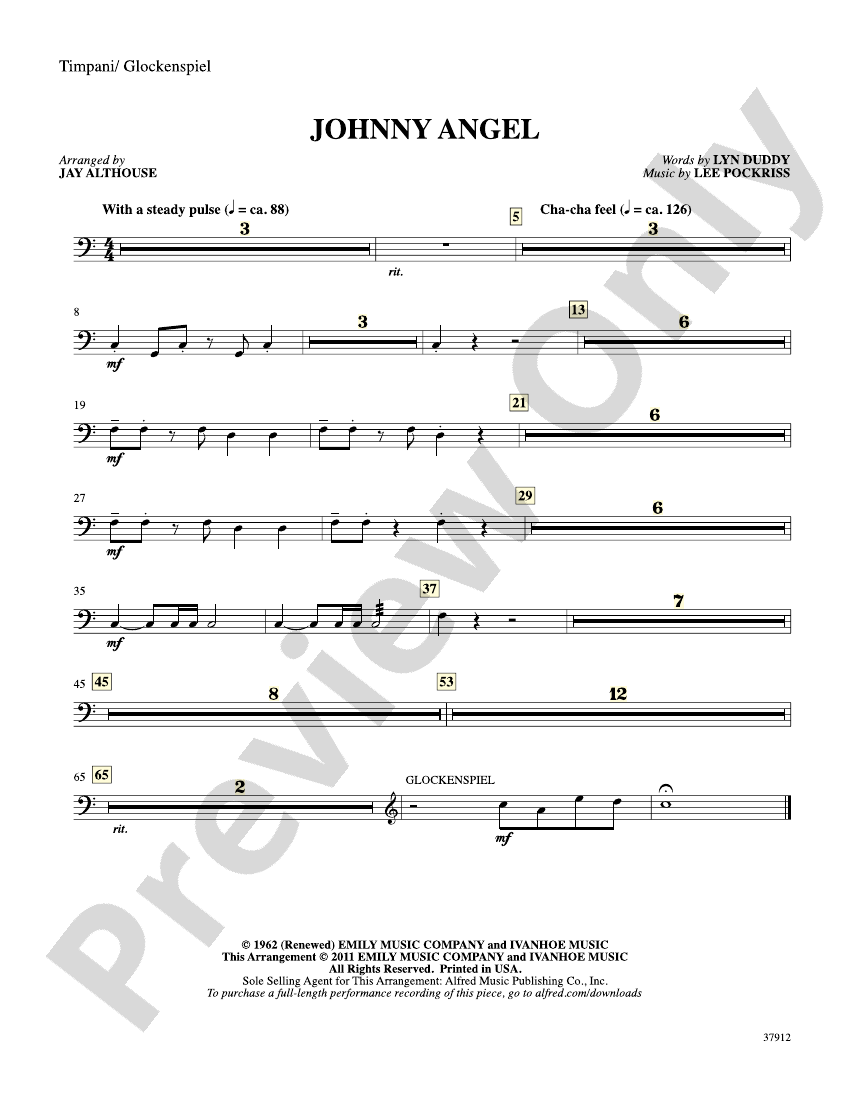 Johnny Angel: Timpani: Timpani Part - Digital Sheet Music Download