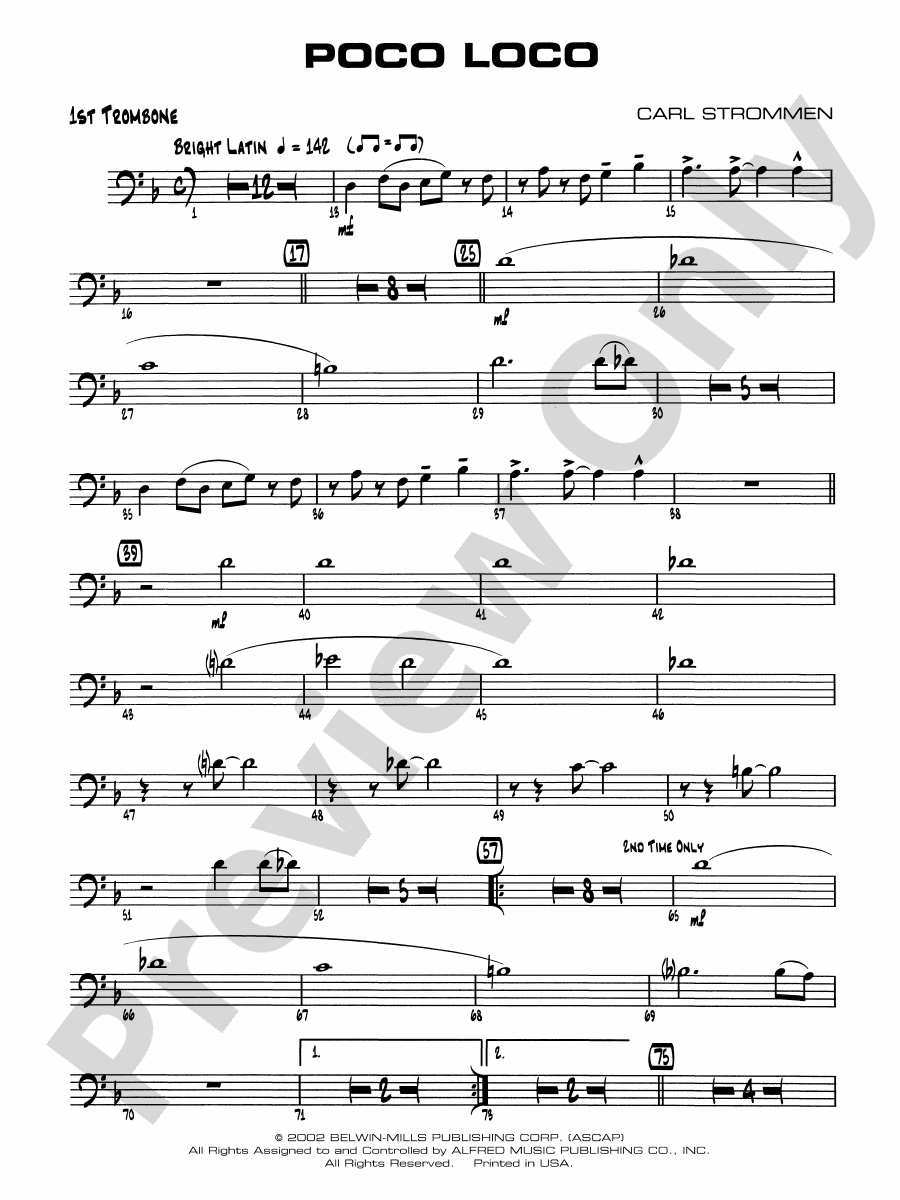 Poco Loco: 1st Trombone: 1st Trombone Part - Digital Sheet Music Download