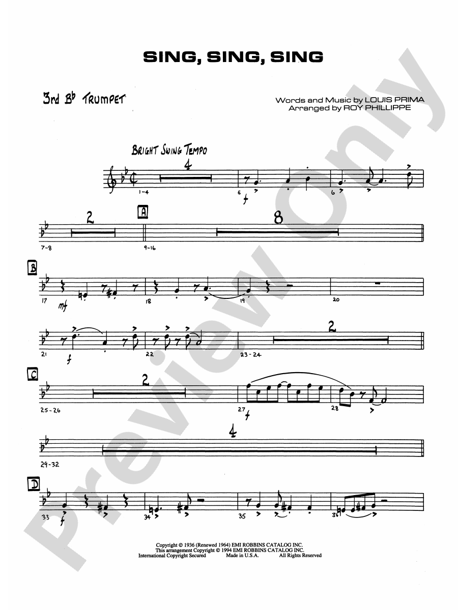 Sing, Sing, Sing: 3rd B-flat Trumpet: 3rd B-flat Trumpet Part - Digital ...