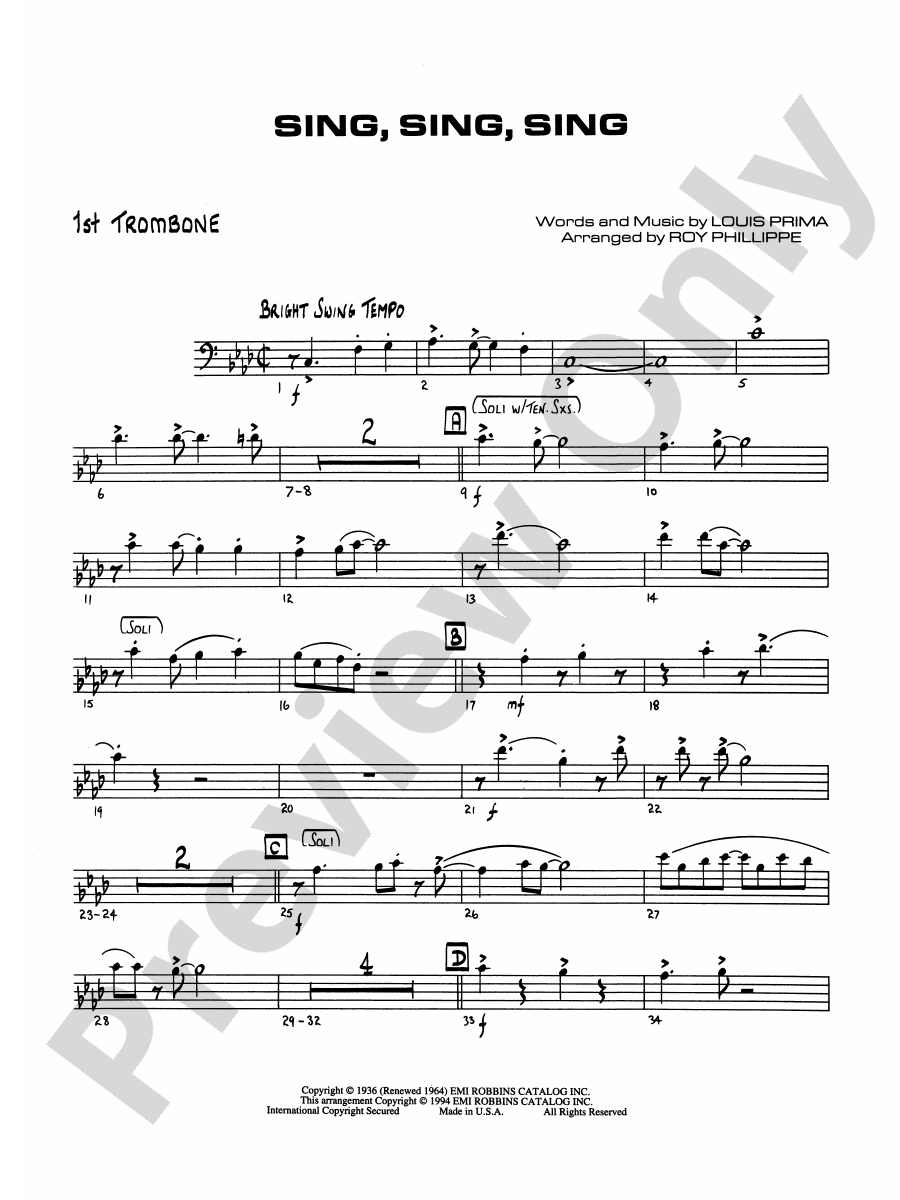 Sing, Sing, Sing: 1st Trombone: 1st Trombone Part - Digital Sheet Music Download