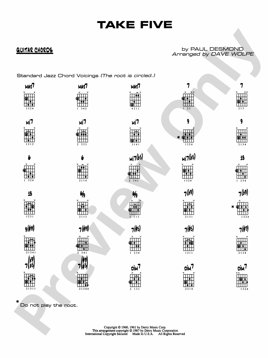 Take Five: Guitar Chords: Guitar Chords Part - Digital Sheet Music Download