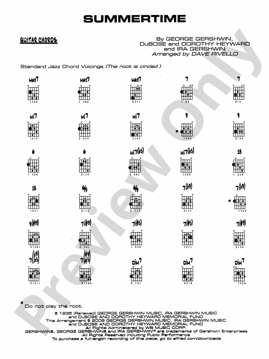 Summertime: Guitar Chords: Guitar Chords Part - Digital Sheet Music ...