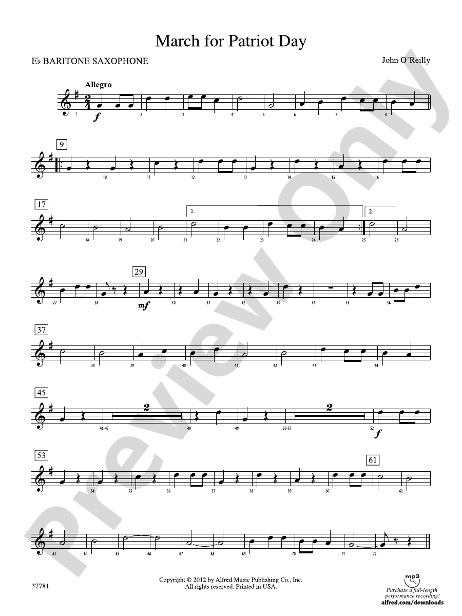 March for Patriot Day: E-flat Baritone Saxophone: E-flat Baritone ...