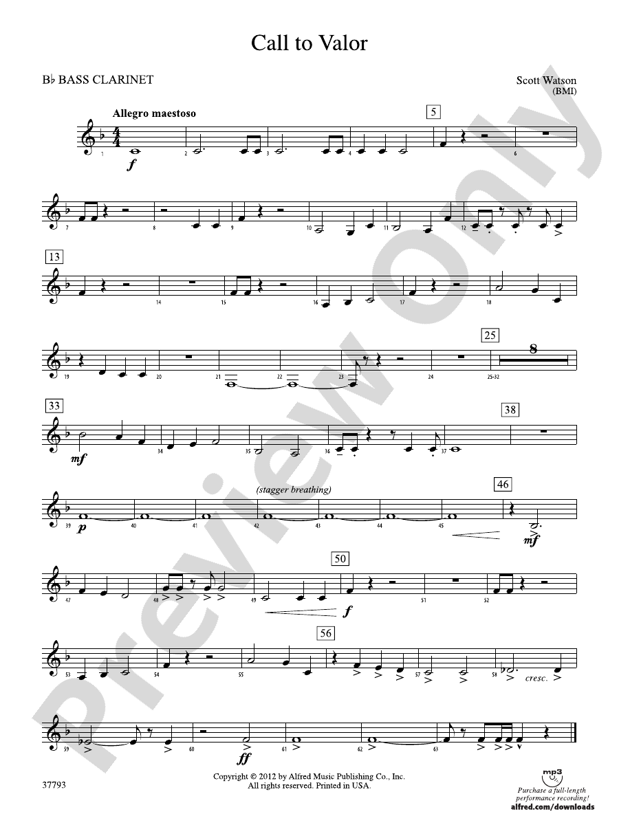 Call to Valor: B-flat Bass Clarinet: B-flat Bass Clarinet Part ...