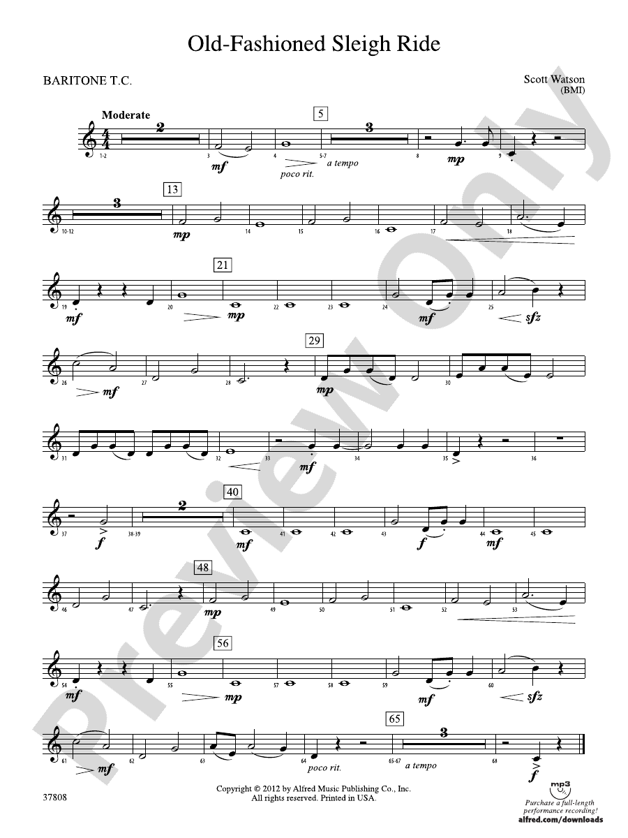Old-Fashioned Sleigh Ride: Baritone T.C.: Baritone T.C. Part - Digital Sheet Music Download