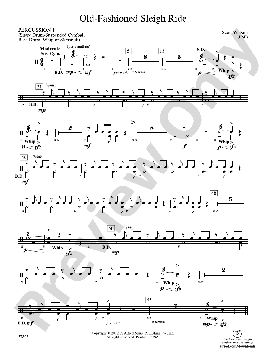 Old-Fashioned Sleigh Ride: 1st Percussion: 1st Percussion Part - Digital Sheet Music Download